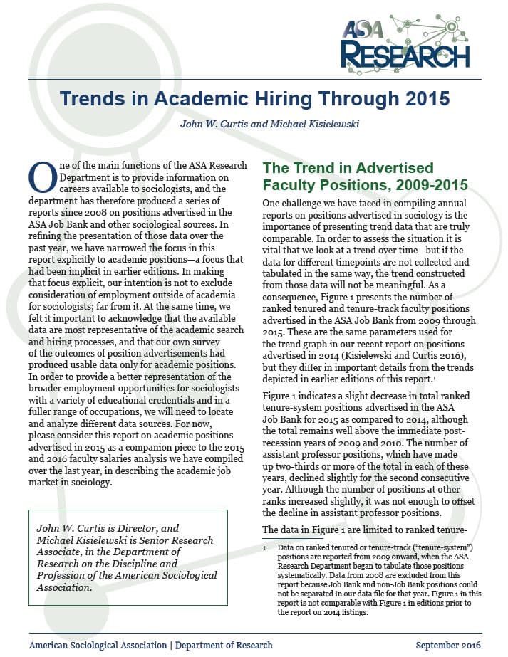 Trends in Academic Hiring Through 2015 | American Sociological Association